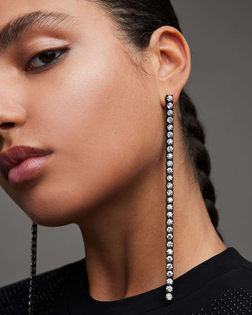 Izzy Crystal Drop Chain Earrings Black | ALLSAINTS US